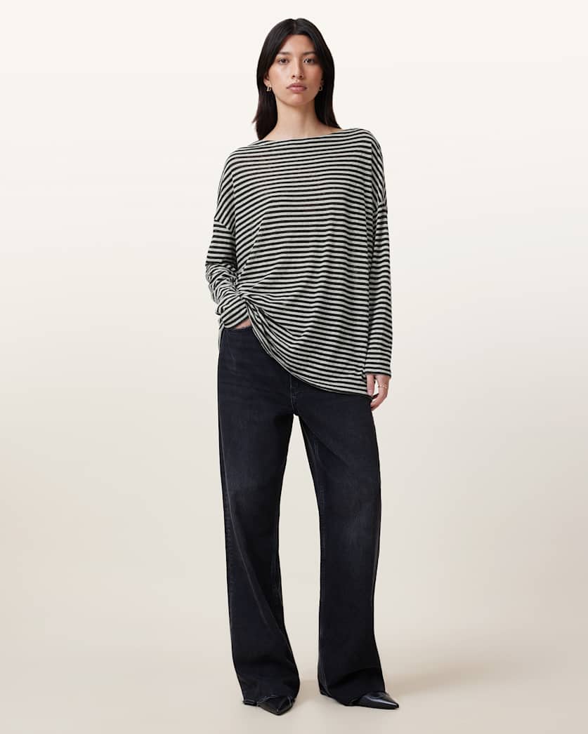 Rita Relaxed Fit Striped T-Shirt Chalk/Ink | ALLSAINTS US